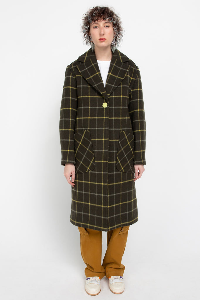 Khaki check tailored coat – Buffet Clothing